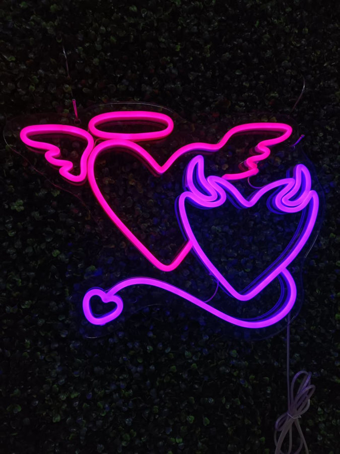 Angel Devil Neon Sign – Custom Heart Neon Sign for Weddings and Bedroom ...