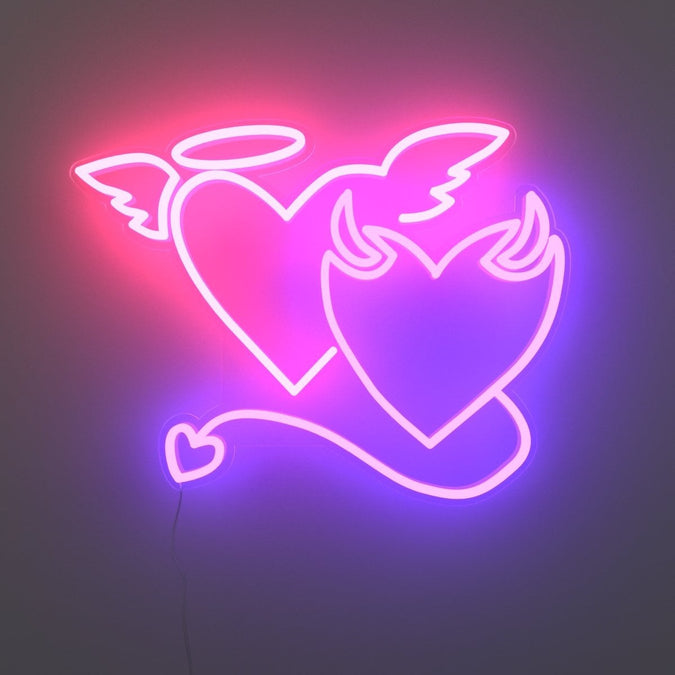 Angel Devil Neon Sign – Custom Heart Neon Sign for Weddings and Bedroom ...
