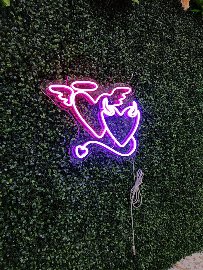 Angel Devil Neon Sign – Custom Heart Neon Sign for Weddings and Bedroom ...