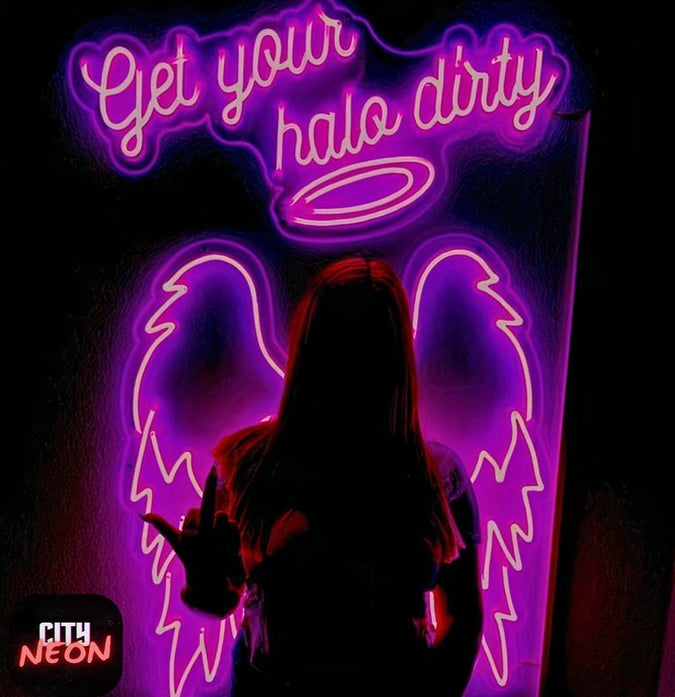 Аngel wings and halo neon sign custom - Wings neon sign, Angel neon ...