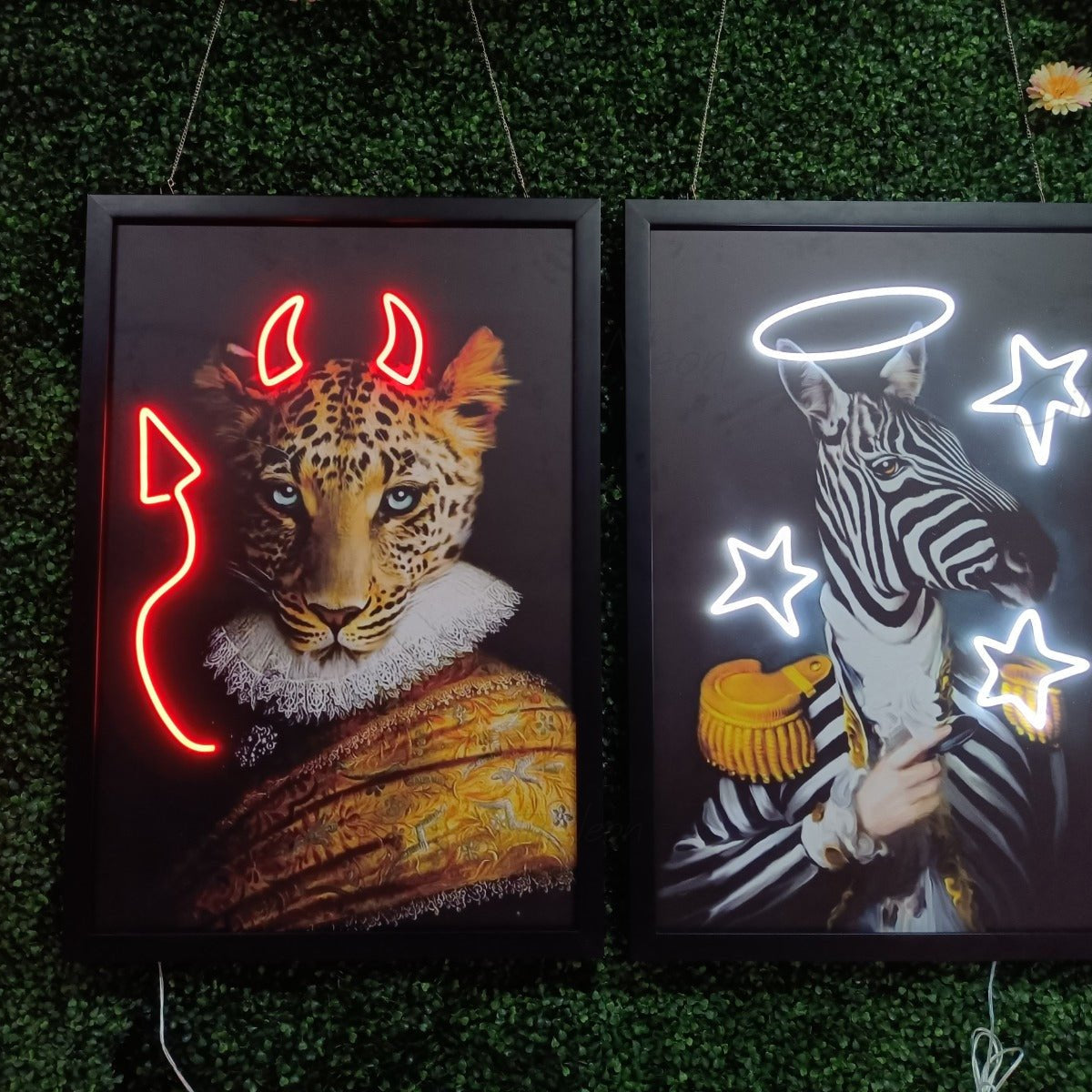 Devil Leopard & Angel Zebra LED Neon Art - Unique Halloween Decor ...