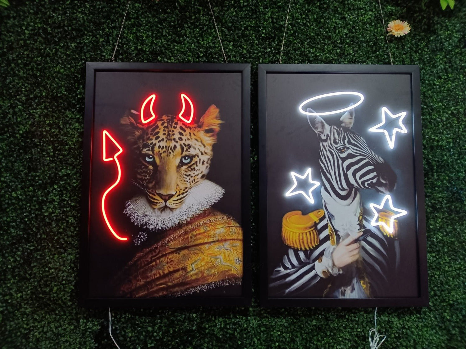 Devil Leopard & Angel Zebra LED Neon Art - Unique Halloween Decor ...