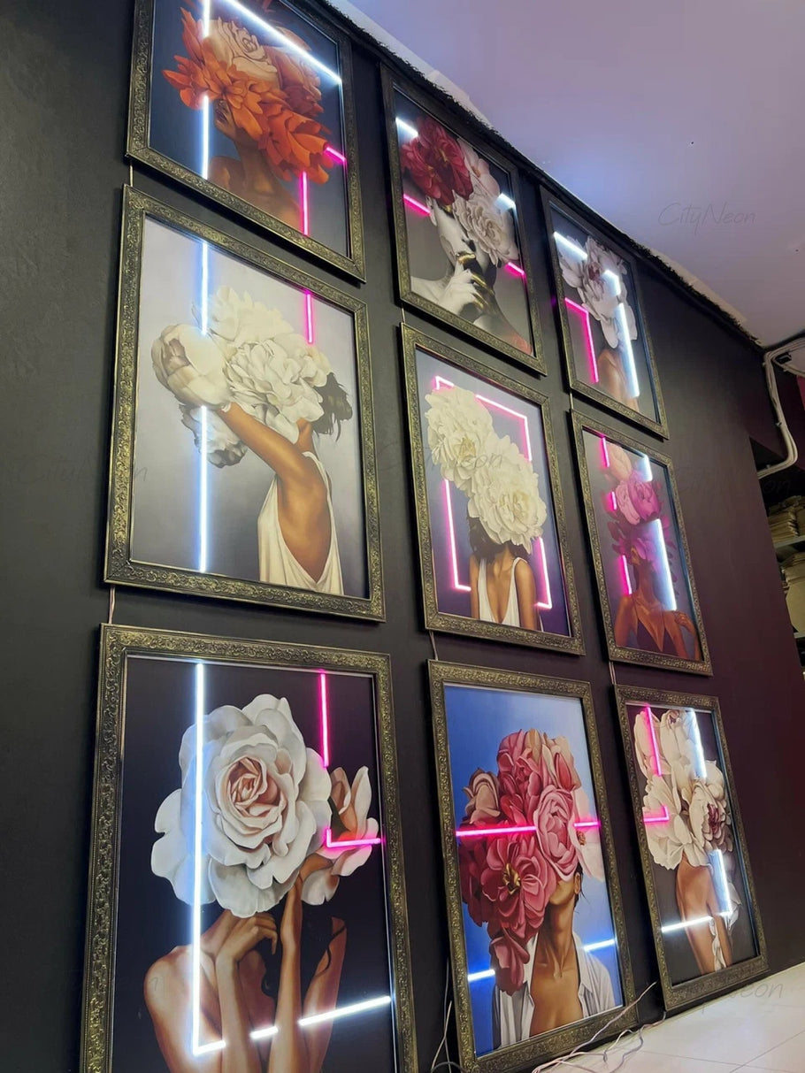 Neon Flower Painting Art | Unique flower wall neon sign - cityneon.us