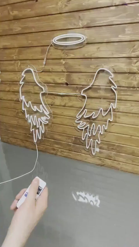 Аngel wings and halo neon sign custom - Wings neon sign, Angel neon ...